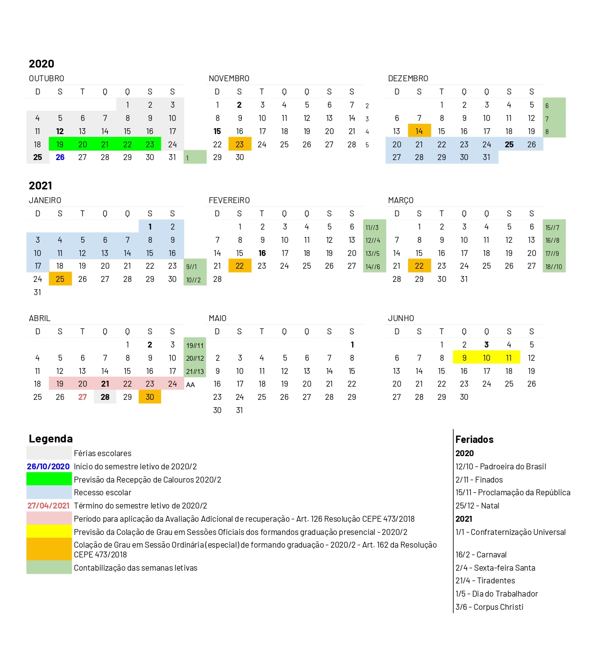 Calendário Letivo 2020/2 - Pró-Reitoria de Graduação - PRG - UFLA